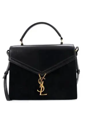 Saint Laurent Cassandra Top Handle Bag Leather And Suede Medium Shoulder Bag - Black
