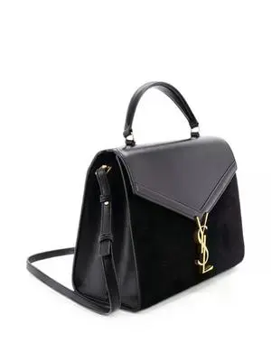 Saint Laurent Cassandra Top Handle Bag Leather And Suede Medium Shoulder Bag - Black