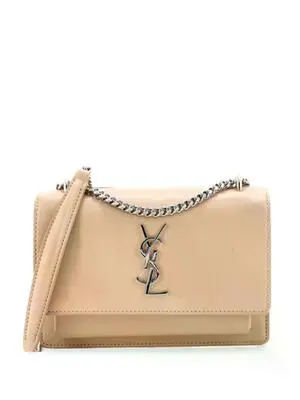 Saint Laurent Sunset Chain Wallet Leather Crossbody Bag - Neutrals