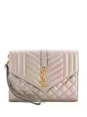 Saint Laurent Monogram Envelope Wristlet Clutch Bag - Metallic