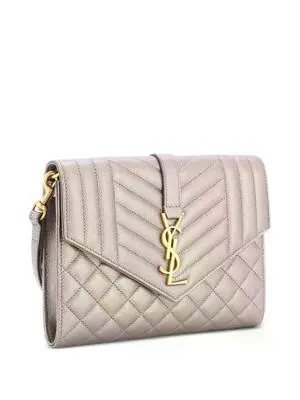 Saint Laurent Monogram Envelope Wristlet Clutch Bag - Metallic