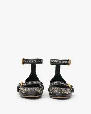 Isabel Marant Étoile Calfskin Suede Ballerinas With Stud Embellishments - Black