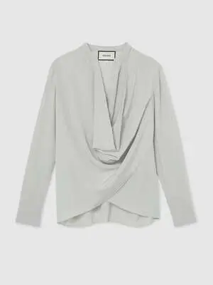 REISS Lauren Matte Silk Draped Shirt