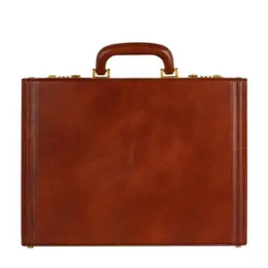 TIME RESISTANCE Leather Attaché Case Briefcase Fatherland Cognac Matte - Brown