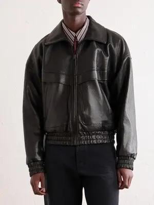 Saint Laurent Leather Bomber Jacket - Black