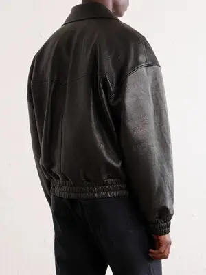 Saint Laurent Leather Bomber Jacket - Black