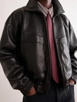 Saint Laurent Leather Bomber Jacket - Black