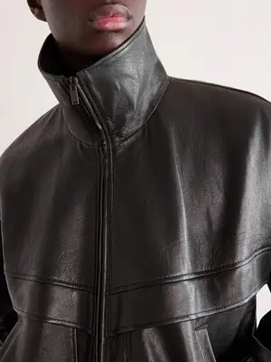 Saint Laurent Leather Bomber Jacket - Black