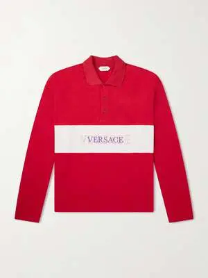 Versace Polo Cotton Logo Embroidery Shirt - Red