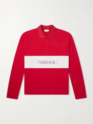 Versace Polo Cotton Logo Embroidery Shirt - Red