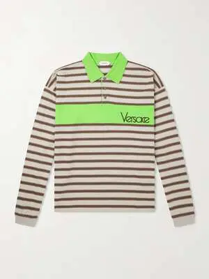 Versace Polo Striped Cotton Jersey Polo Shirt
