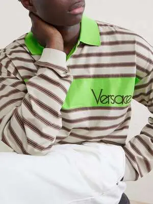 Versace Polo Striped Cotton Jersey Polo Shirt