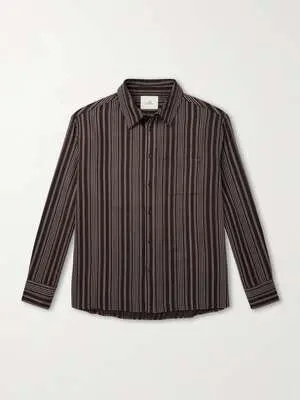 THE ELDER STATESMAN Striped Wool And Cashmere-blend Shirt - Brown