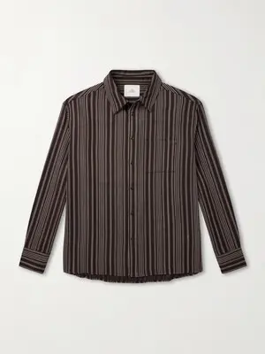THE ELDER STATESMAN Striped Wool And Cashmere-blend Shirt - Brown