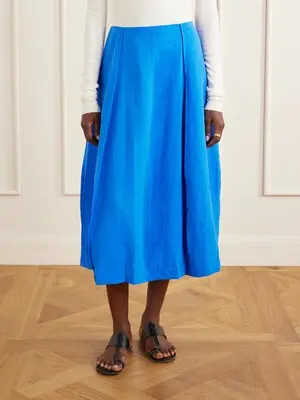 Theory Pleated Silk-blend Crepe Midi Skirt