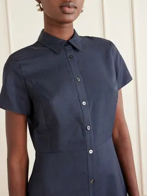 Theory Belted Pleated Satin Midi Dress - Blue