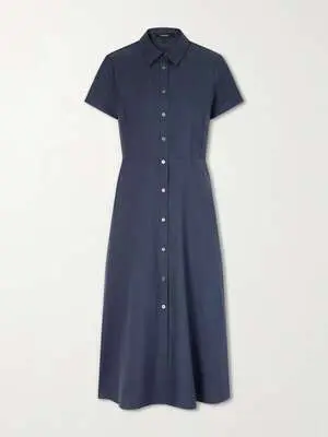 Theory Belted Pleated Satin Midi Dress - Navy