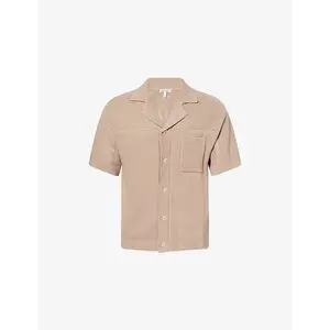 THE COUTURE CLUB Short-sleeve Crochet Cotton-knit Shirt - Brown