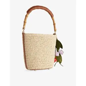 SELF-PORTRAIT Charm-embellished Raffia Bucket Bag