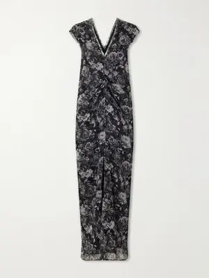 Tove Luana Floral-print Ruched Silk Maxi Dress