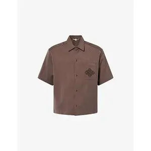 THE COUTURE CLUB Cut-out Emblem Short-sleeve Woven Shirt - Brown
