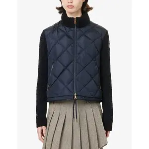 Moncler Hybrid Logo-badge Nylon And Cotton-knit Cardigan - Navy