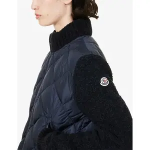 Moncler Hybrid Logo-badge Nylon And Cotton-knit Cardigan - Navy