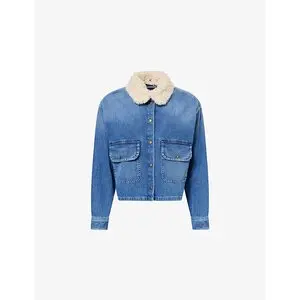 Moncler Faux-shearling Collared Denim Shirt