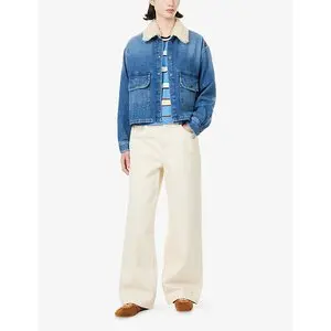 Moncler Faux-shearling Collared Denim Shirt