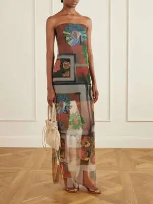 Staud Liliana Beaded Printed Tulle Maxi Dress