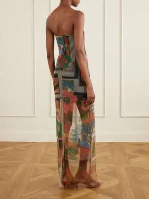 Staud Liliana Beaded Printed Tulle Maxi Dress