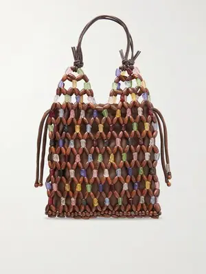 Staud Kelly Beaded Leather-trimmed Tote - Brown