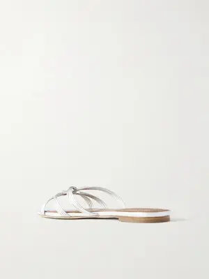 Staud Carrie Knotted Metallic Leather Sandals - Silver
