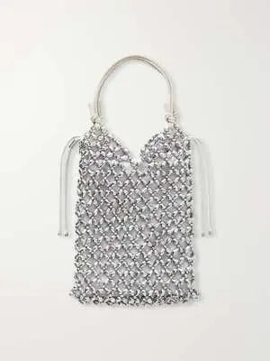 Staud Kelly Leather-trimmed Embellished Satin Shoulder Bag - Silver