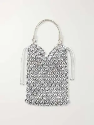 Staud Kelly Leather-trimmed Embellished Satin Shoulder Bag