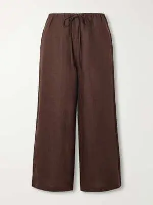 Staud Mateo Linen Mid-rise Wide-leg Pants - Brown