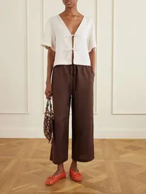 Staud Mateo Linen Mid-rise Wide-leg Pants
