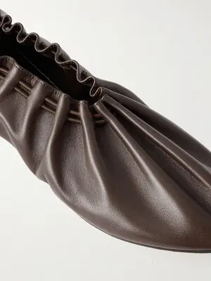 Staud Rue Gathered Leather Ballet Flats - Brown