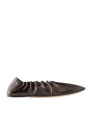 Staud Rue Gathered Leather Ballet Flats - Brown