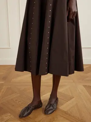 Staud Rue Gathered Leather Ballet Flats - Brown