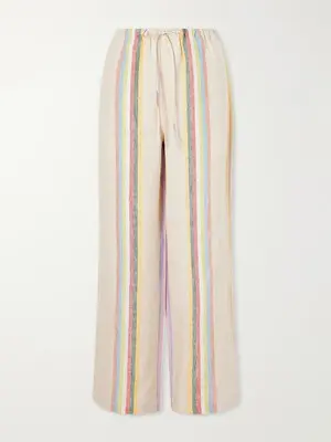 Staud Mateo Striped Linen Wide-leg Pants - Neutrals
