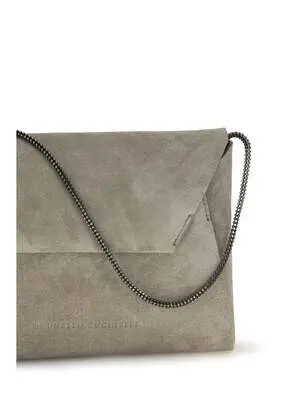 Brunello Cucinelli Suede Clutch Bag With Shoulder Strap - Gray