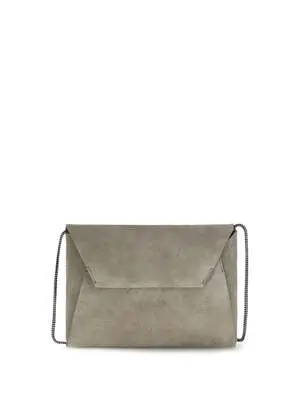 Brunello Cucinelli Suede Clutch Bag With Shoulder Strap - Gray