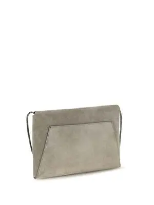 Brunello Cucinelli Suede Clutch Bag With Shoulder Strap - Gray