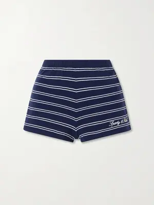 SPORTY & RICH Logo-embroidered Striped Cotton-jersey Shorts - Blue