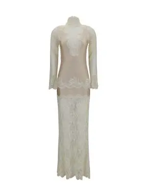 Rabanne Long Lace And Jersey Dress - Multicolor