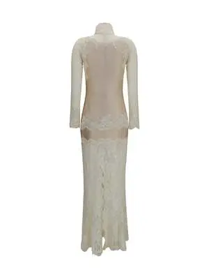 Rabanne Long Lace And Jersey Dress - Multicolor