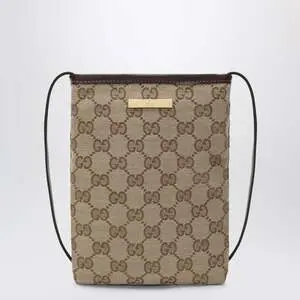 Gucci Smartphone Pouch In Sand/brown Gg Canvas