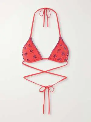 Staud Lido Bead-embellished Triangle Bikini Top - Red