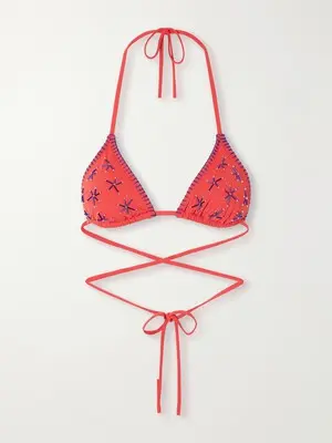 Staud Lido Beaded Triangle Bikini Top - Red